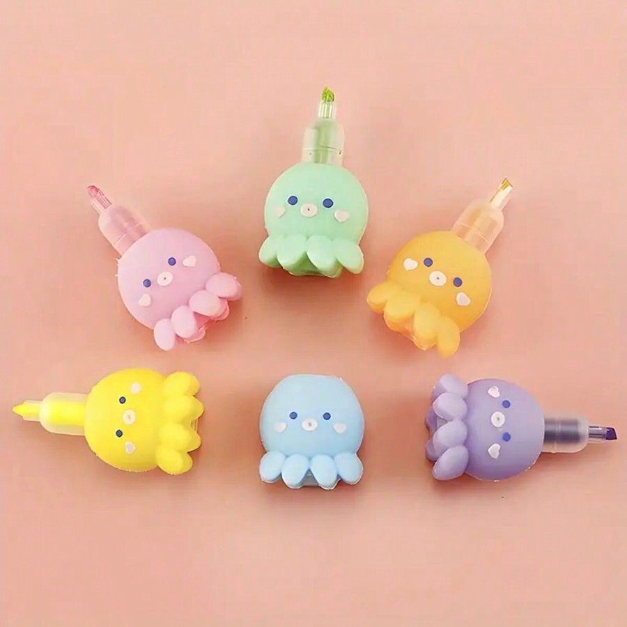 6pcs Octopus Shaped Fluorescent Pen, Cartoon Colored Eight-Armed Hand ...