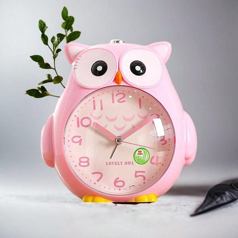 Pink Cartoon Cute Owl Mute Desktop Alarm Clock Lovely Student Wake Up ...