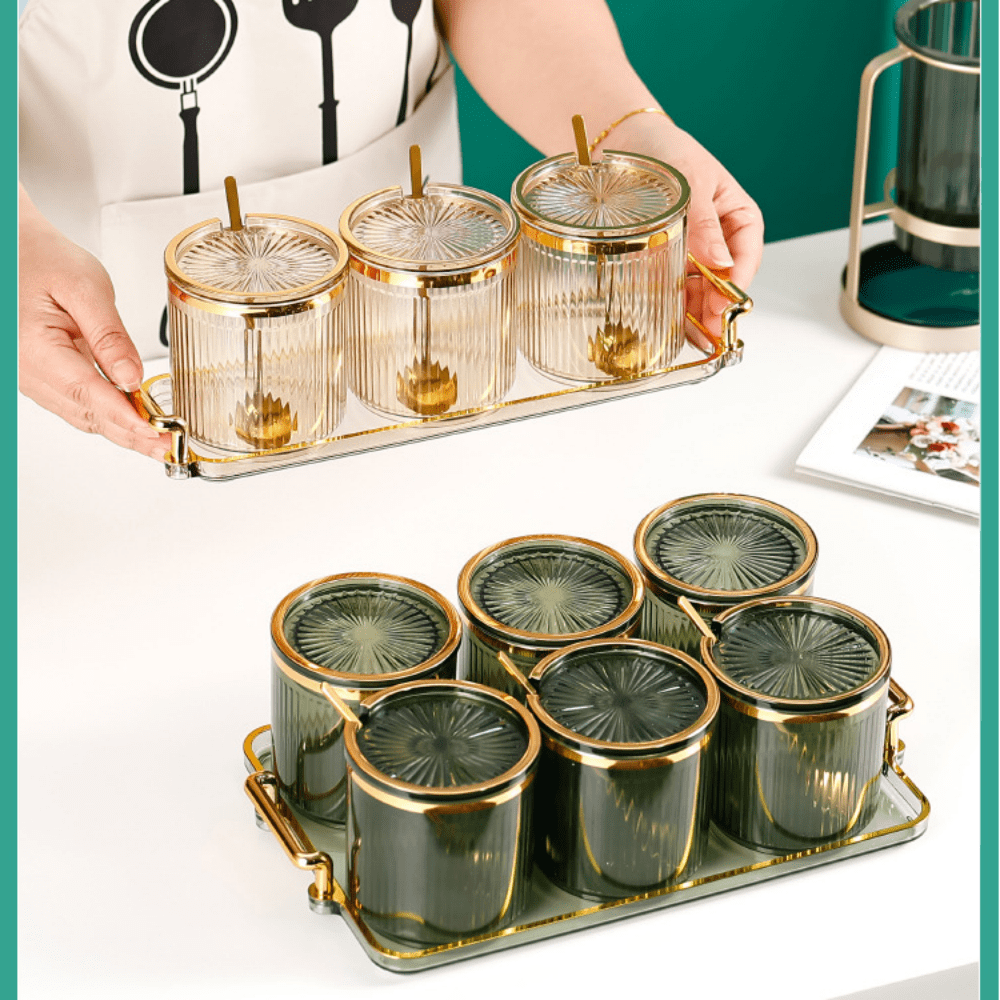 1 Set (Three Seasoning Jars + Three Spoons + One Tray) Light Luxury ...