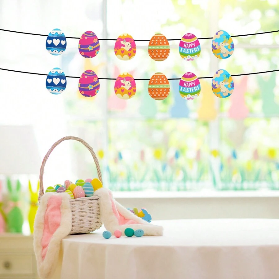 1 Set Of Easter Paper Bunny Ear Easter Egg Letter Flags, Happy Easter ...