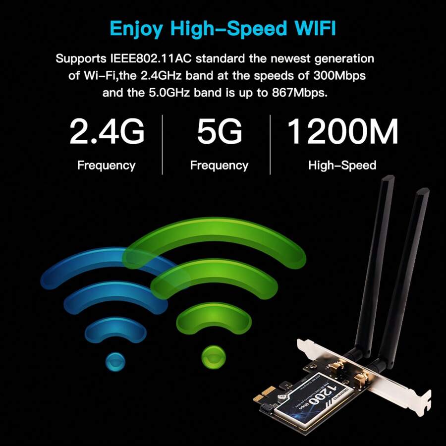 DERAPID PCE-AC1200 PCIe WiFi Card For Desktop Dual Band 2.4Ghz 5Ghz 802 ...
