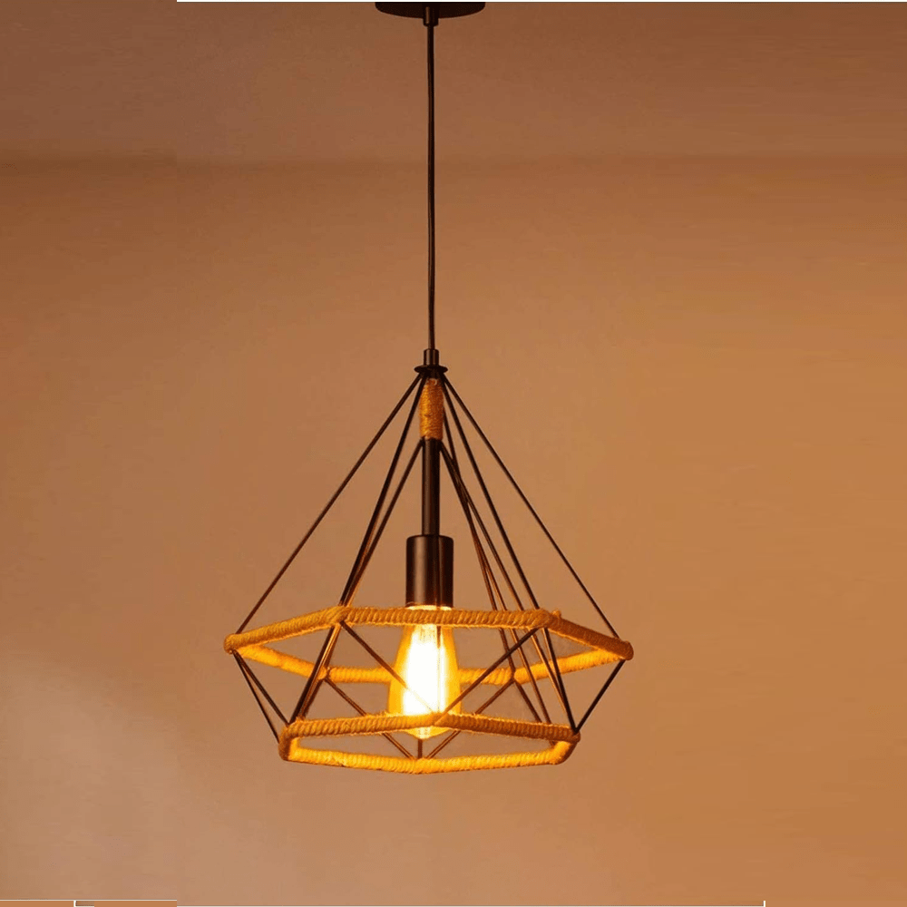Pendant Light Rope Fixture Industrial Vintage Metal Swag Hanging Lamp ...