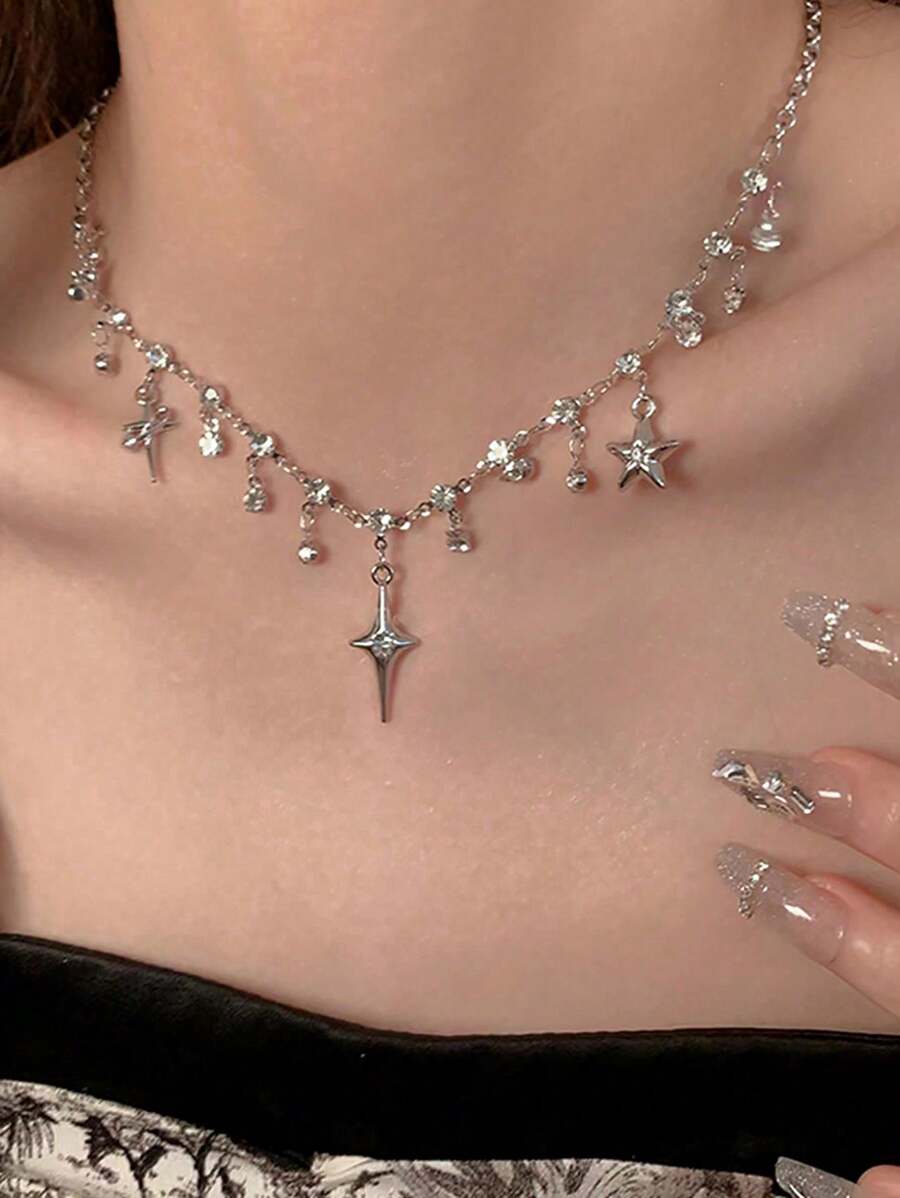 Cross Fringe Necklace Women's Bling Atmosphere Ultra Flashy Zirconia ...