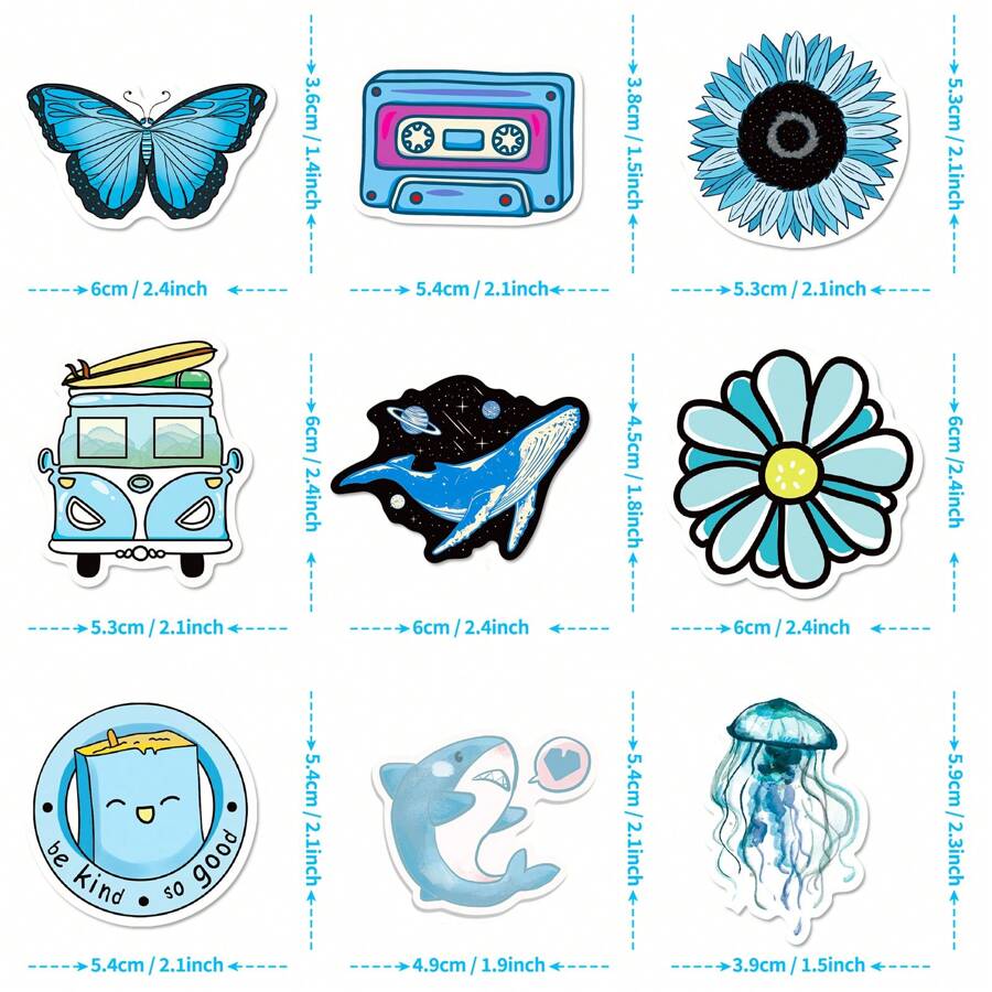50pcs Blue Cartoon Graffiti Stickers | SHEIN USA