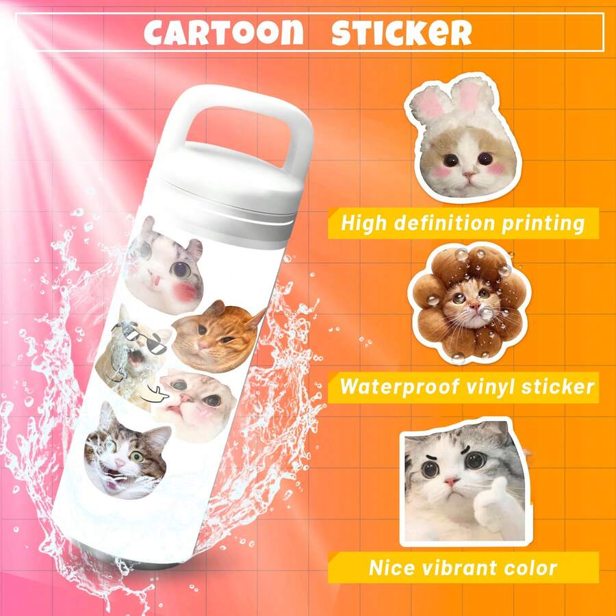 50pcs Cat Emoji Stickers, Graffiti Stickers, Cute & Funny Cat Head ...