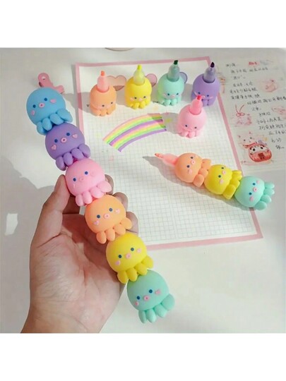 6pcs Octopus Shaped Fluorescent Pen, Cartoon Colored Eight-Armed Hand ...