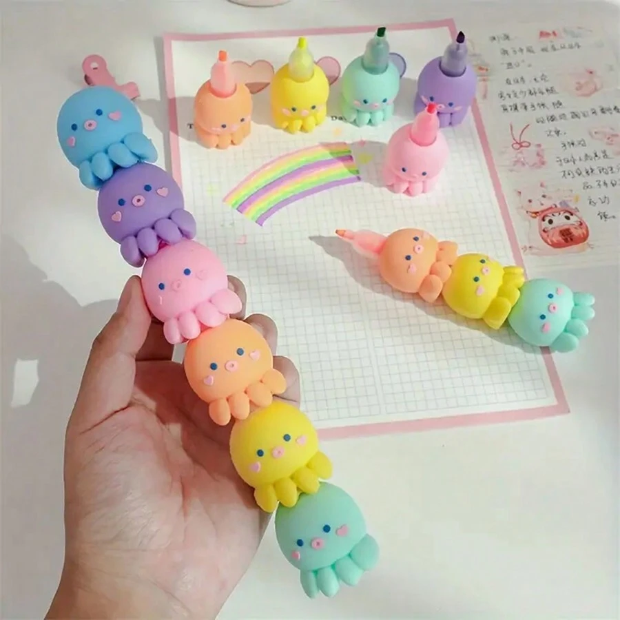 6pcs Octopus Shaped Fluorescent Pen, Cartoon Colored Eight-Armed Hand ...