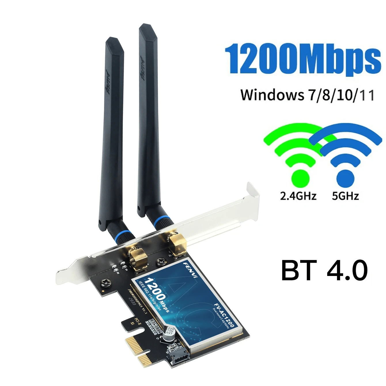 FENVi FV-AC1200 Desktop PCI-E WiFi Card 1200M Dual Band 2.4Ghz 5Ghz 802 ...