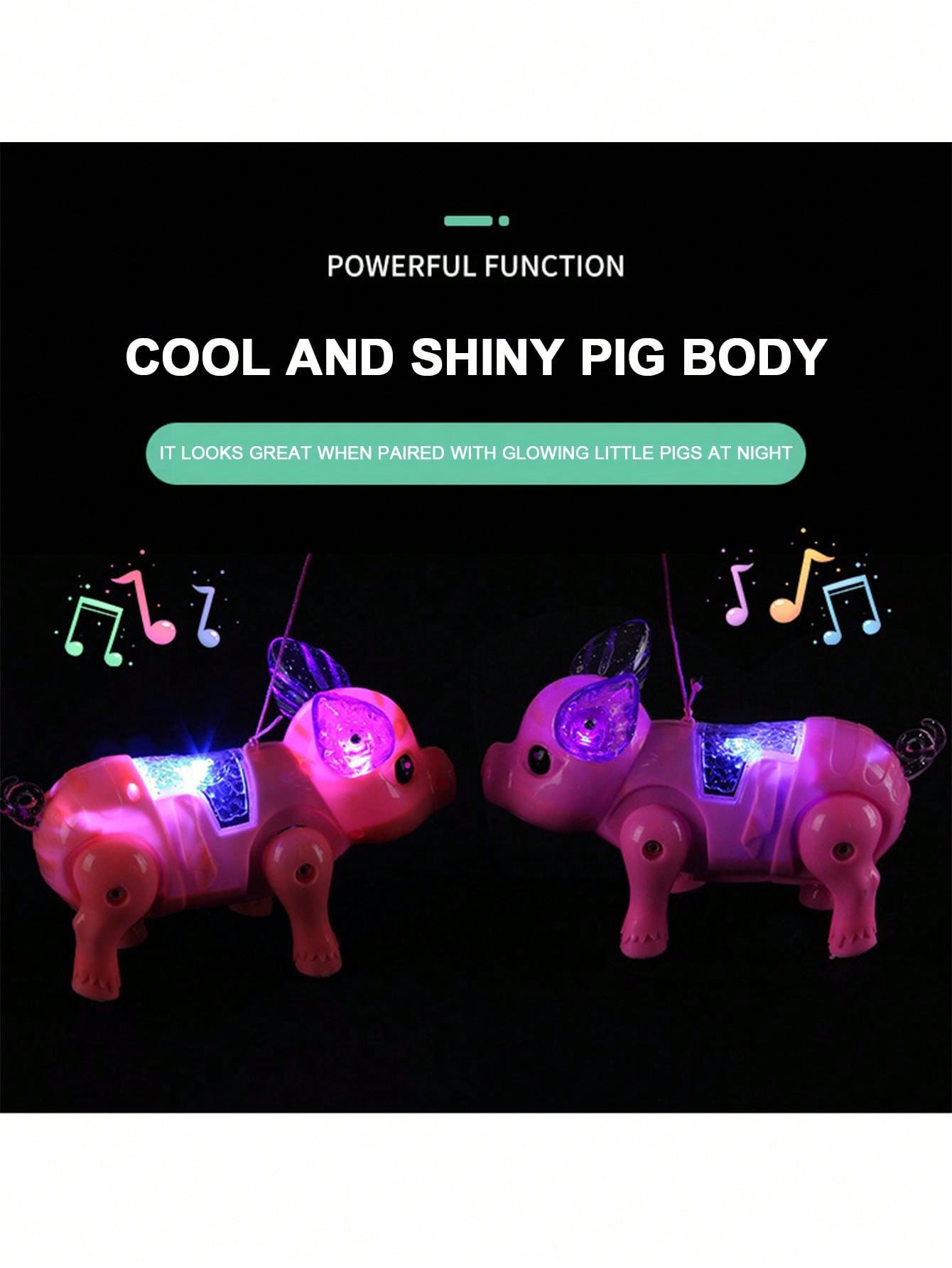 Running Electric Glowing Pig Music Toy With Pull String, Cute Pig Stall ...