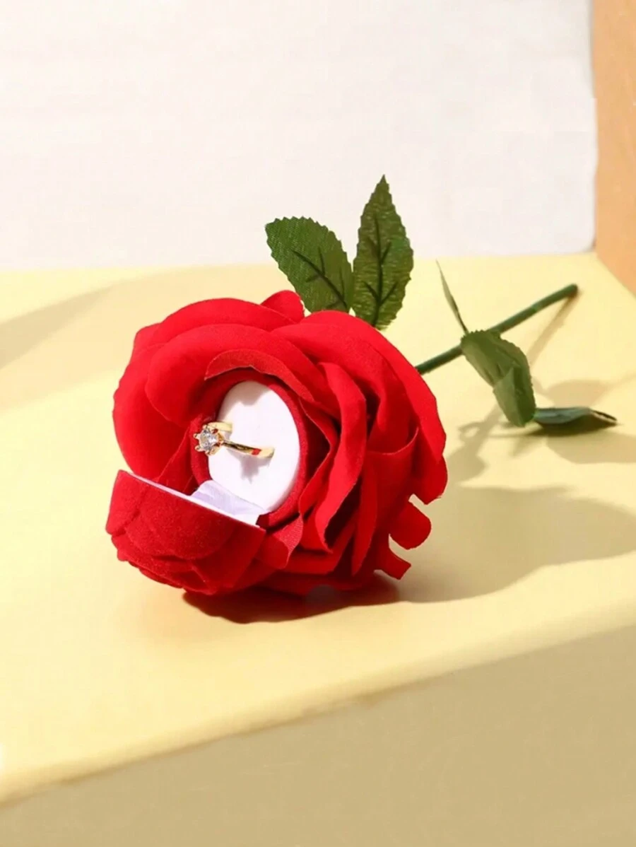1pc Rose Flower Ring Box Velvet Red Rose Jewelry Box Earring Display ...