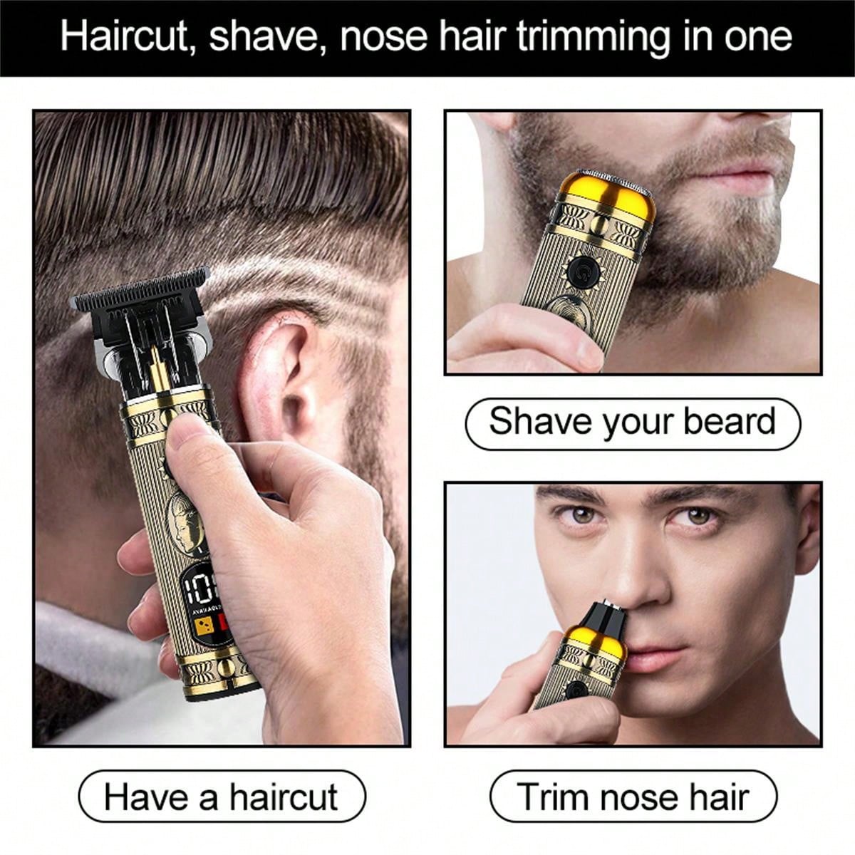 Three in One Electric Gradient Trimmer Zero Gap Hair Clipper T Blade 0 ...