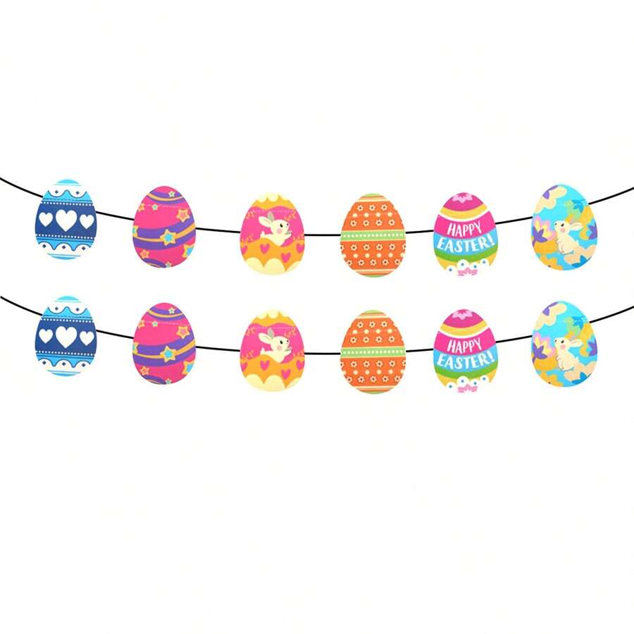 1 Set Of Easter Paper Bunny Ear Easter Egg Letter Flags, Happy Easter ...