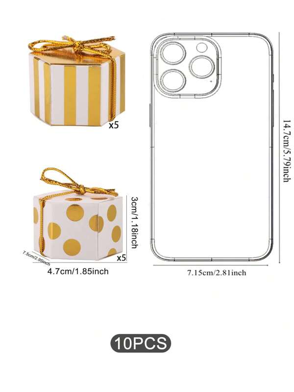 10pcs Foil Stamped Hexagon Mini Gift Boxes With Gold Cord | SHEIN UK