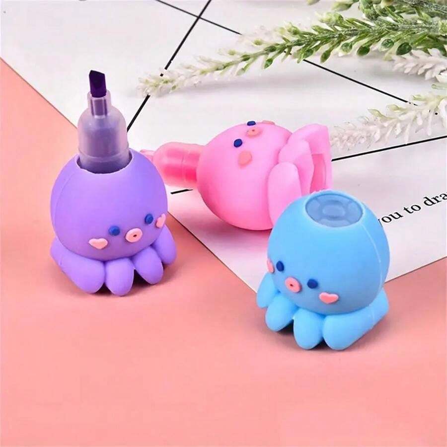 6pcs Octopus Shaped Fluorescent Pen, Cartoon Colored Eight-Armed Hand ...