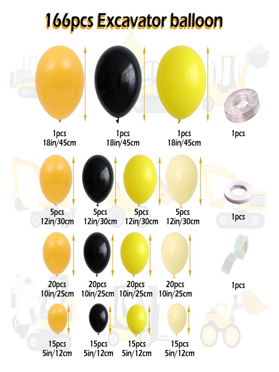 166 Engineering Vehicle Balloons Construction Party Excavator Birthday ...