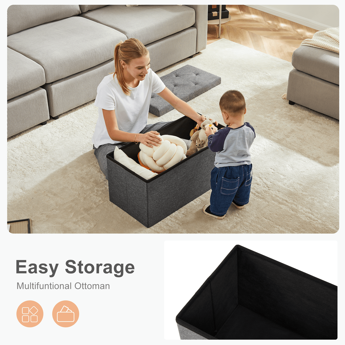 Sweetcrispy 30 Inch Storage Ottoman Bench, Folding Ottoman Stool ...