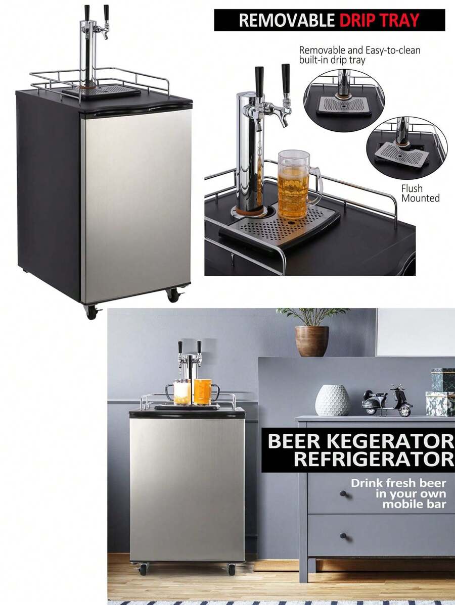 170L Beer Kegerator, Dual Tap Draft Beer Dispenser, Full Size Stainless ...