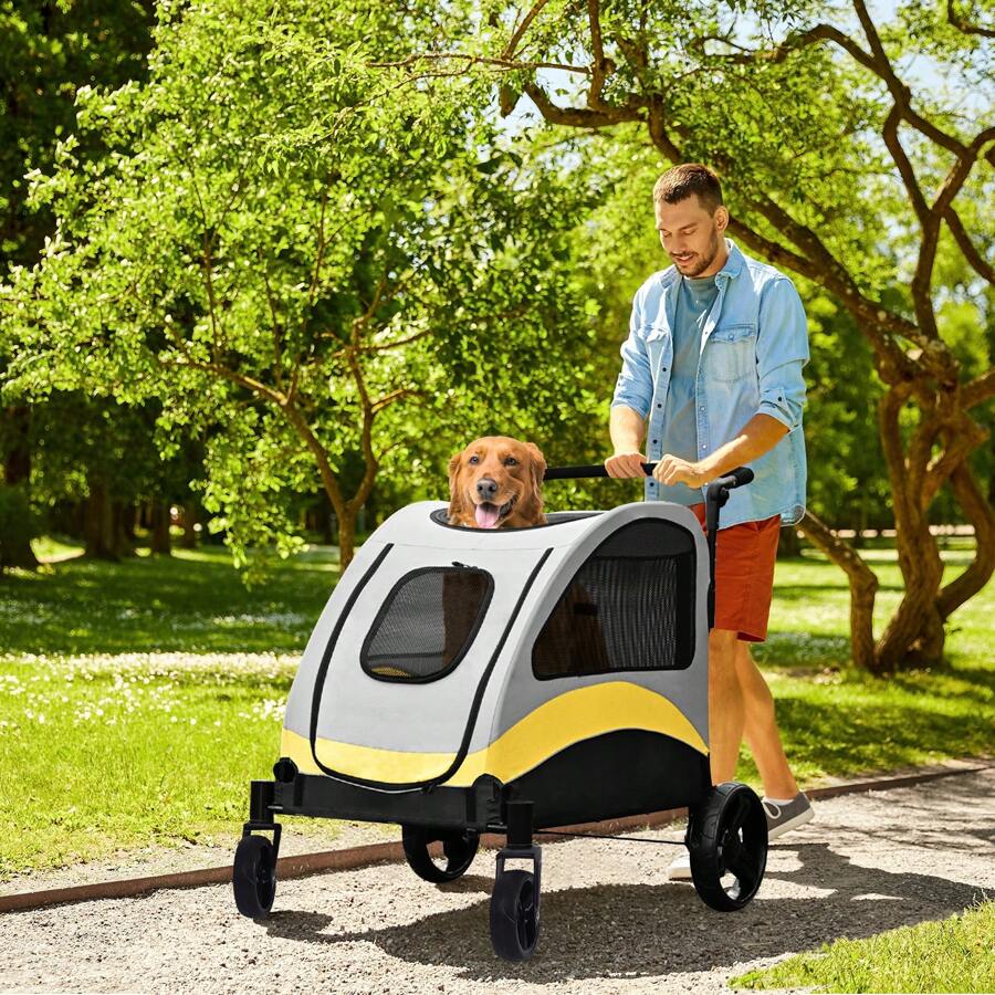 Large Dog Stroller Buggy: 4 Oversized Wheels Heavy Duty Pet Pram Doggy ...