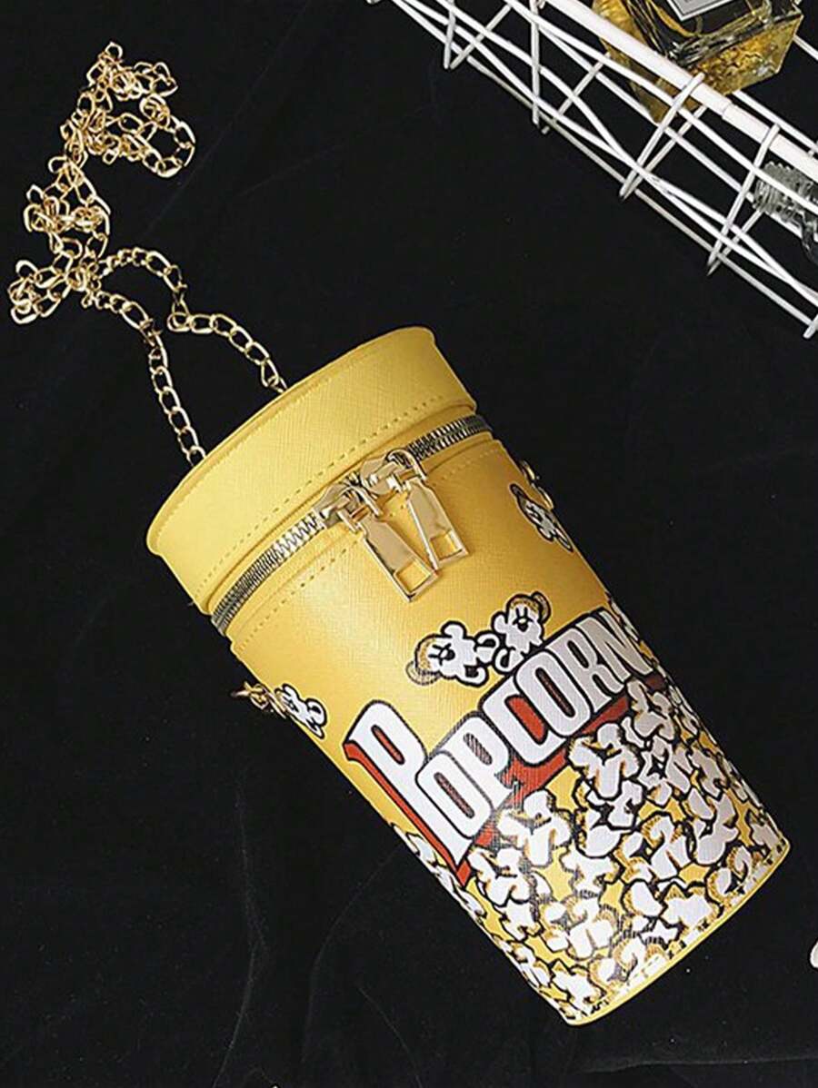 Popcorn Design Bucket Bag, Trendy Chain Crossbody Bag, Creative ...