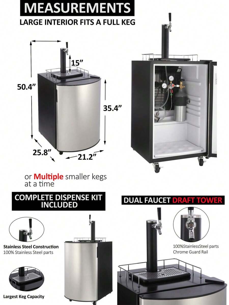 Beer Kegerator, Single Tap Draft Beer Dispenser, Full Size Keg ...