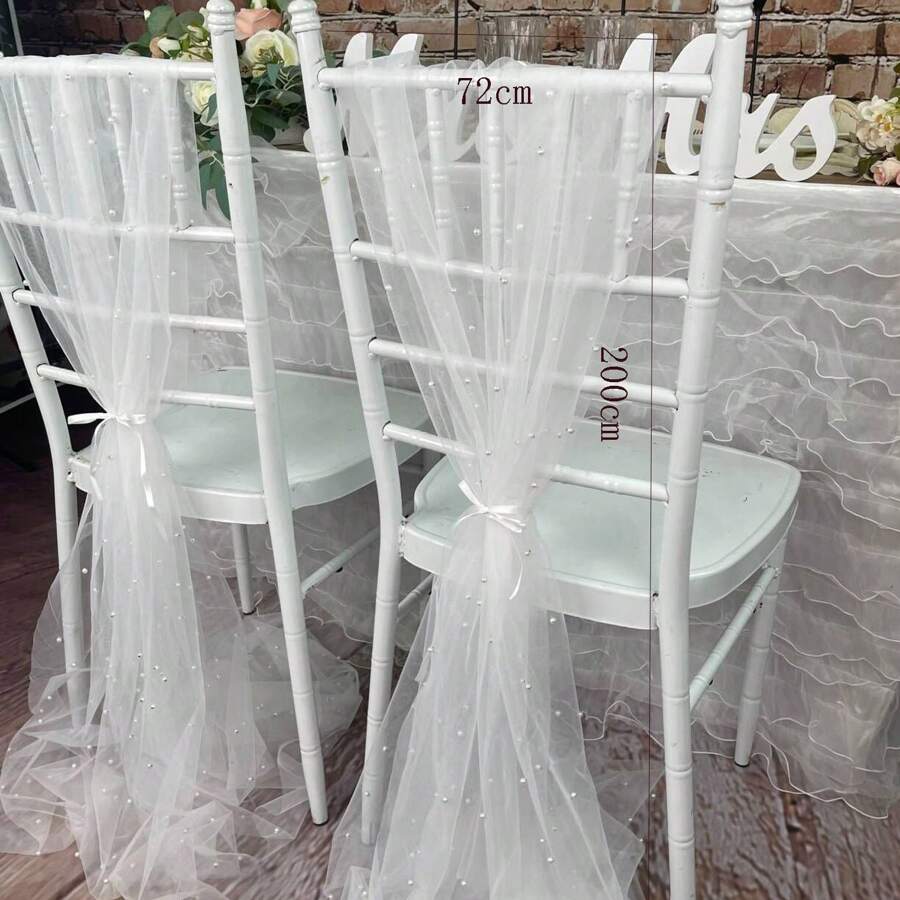 White Faux Pearl Decorative Table Runner, Wedding Pearl Tulle Table ...