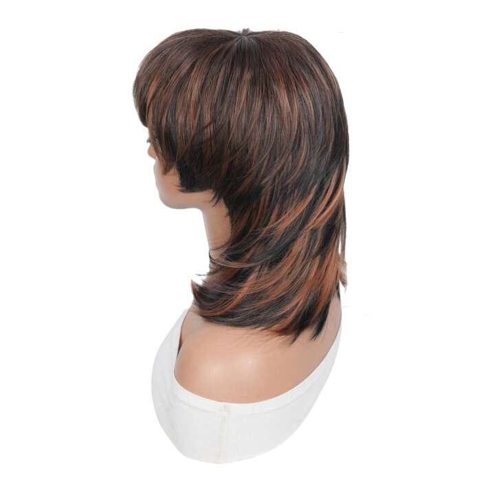 Brown Highlight Mullet Pixie Wig Medium Length Mullet Wig Brown Mullet ...