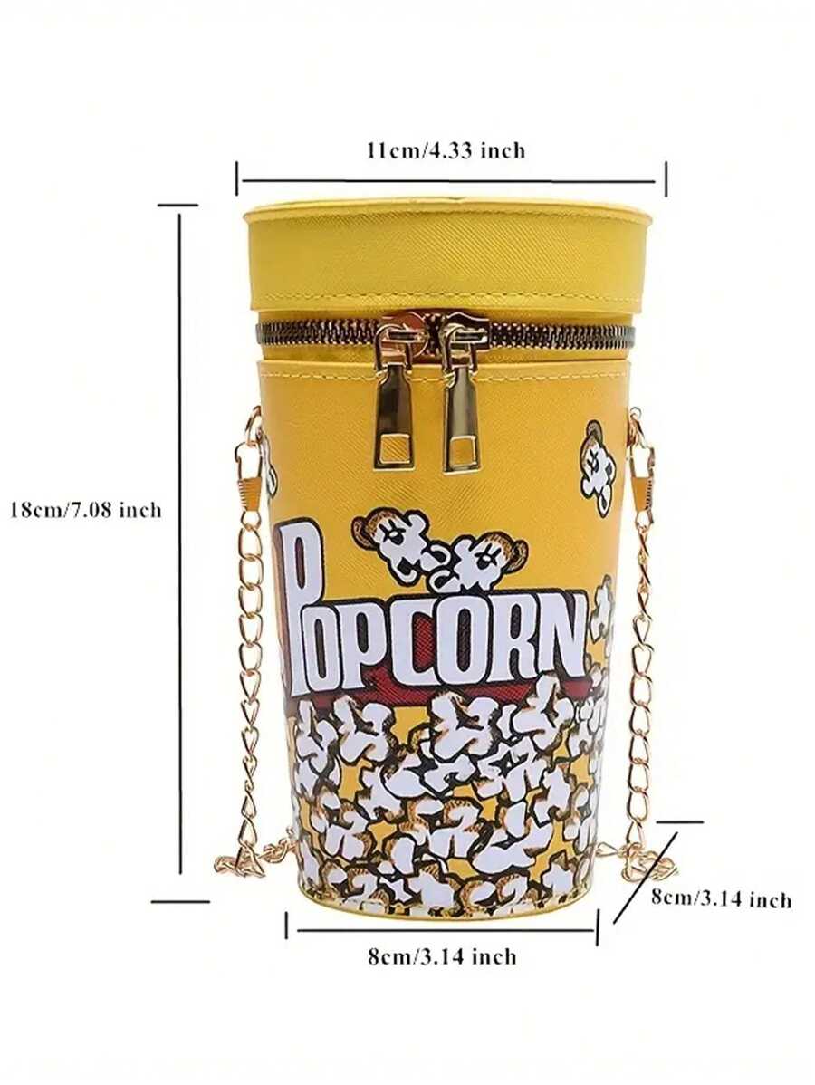 Popcorn Design Bucket Bag, Trendy Chain Crossbody Bag, Creative ...