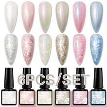 Mtssii 6PCS/Set 6ml Thread Shell Gel Nail Polish Pearl White Color Soak ...