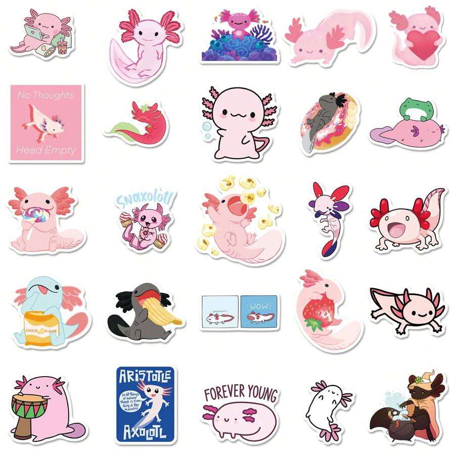 50 Pink Axolotl Stickers, Cartoon Animals Axolotl, Doll Fish, Hand ...