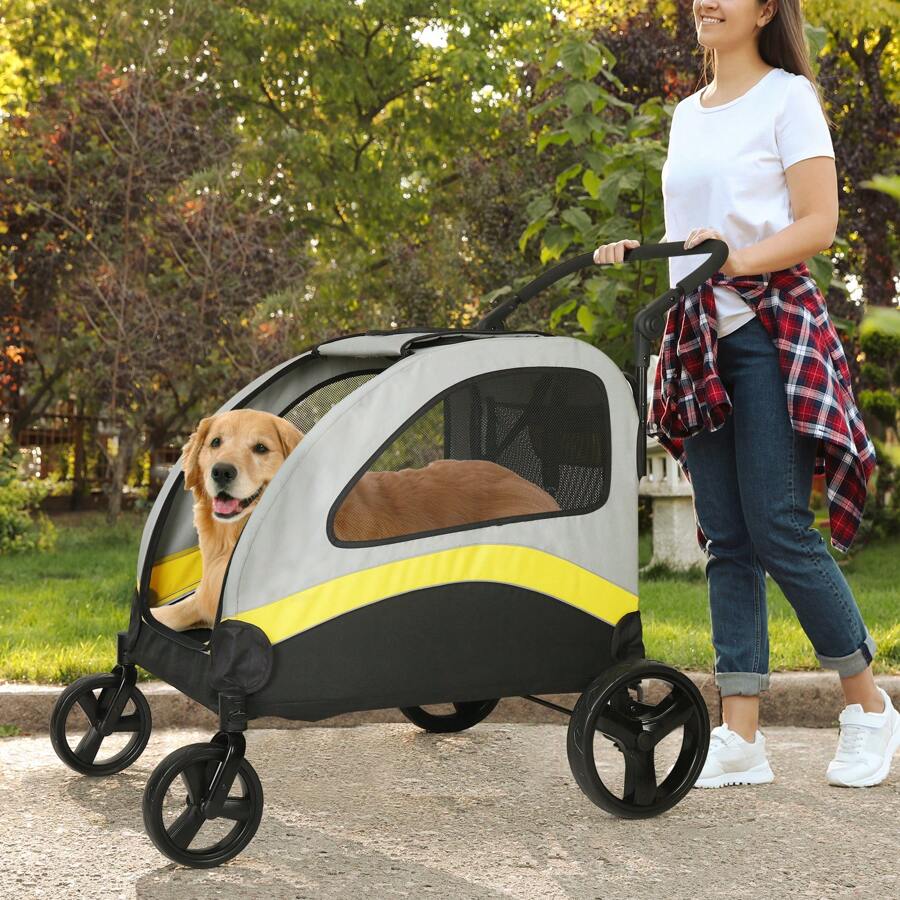 Large Dog Stroller Buggy: 4 Oversized Wheels Heavy Duty Pet Pram Doggy ...