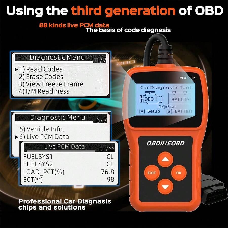 OBD2 Scanner Automotive Diagnostic Tool, Car Code Reader Engine Fault ...