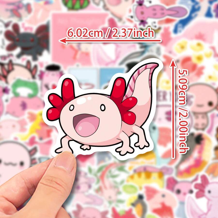 50 Pink Axolotl Stickers, Cartoon Animals Axolotl, Doll Fish, Hand ...