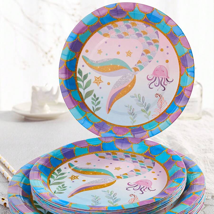 Mermaid Paper Plates And Napkins Party Supplies, Mermaid Disposable ...