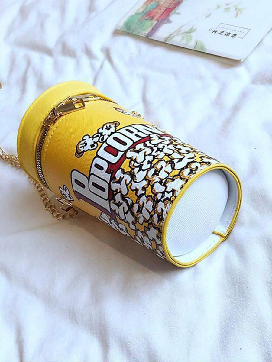 Popcorn Design Bucket Bag, Trendy Chain Crossbody Bag, Creative ...