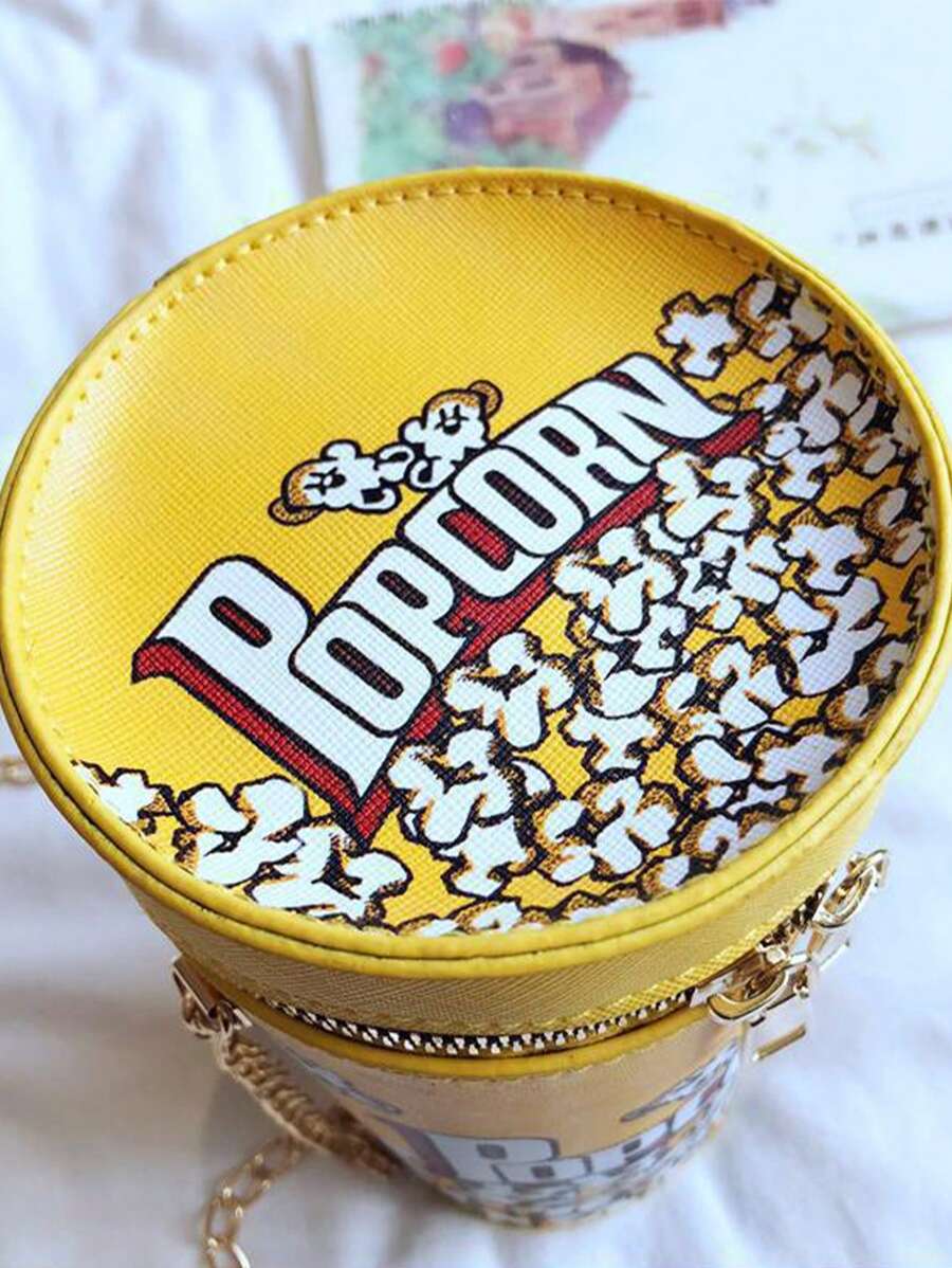 Popcorn Design Bucket Bag, Trendy Chain Crossbody Bag, Creative ...