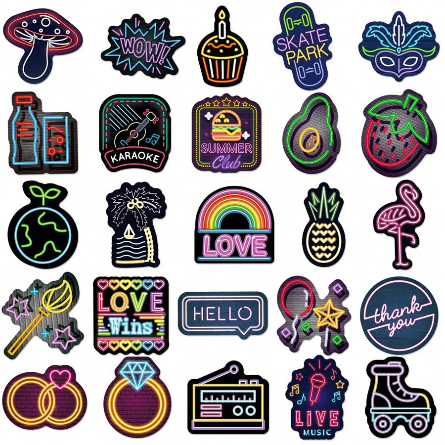 100pcs Cool Neon Stickers, For Neon Lights, Motorcycle, Water Bottle ...