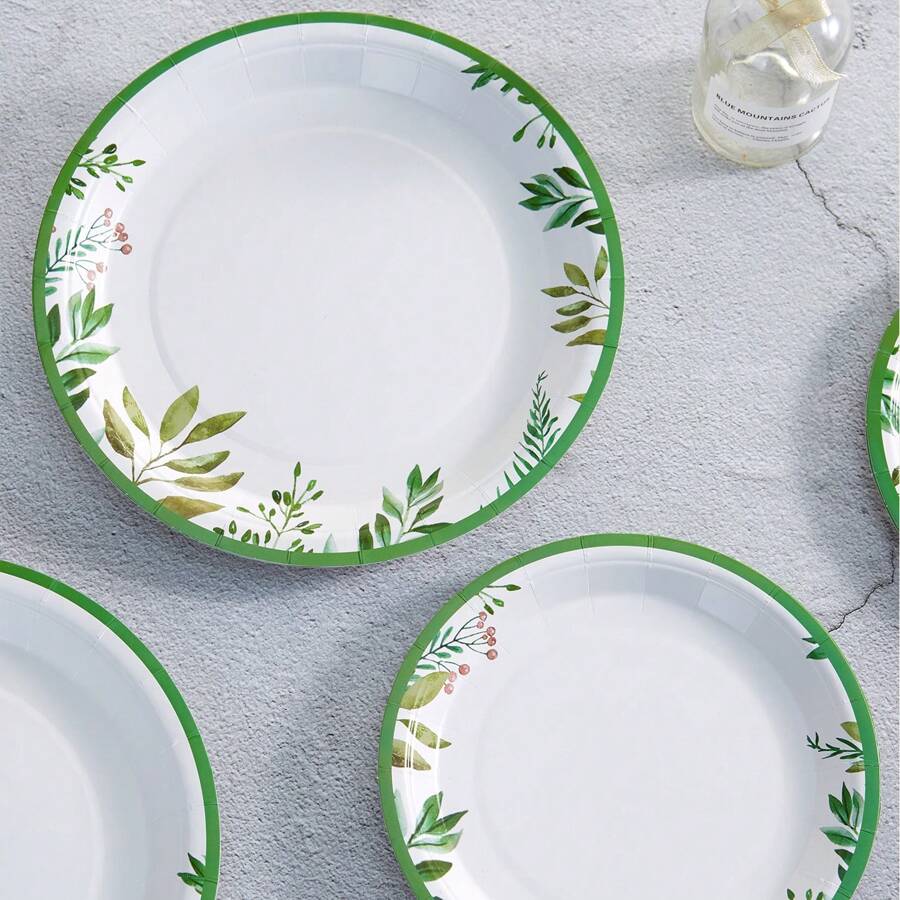 Green Leaf Paper Plates And Napkins Party Supplies, Disposable Leaf ...