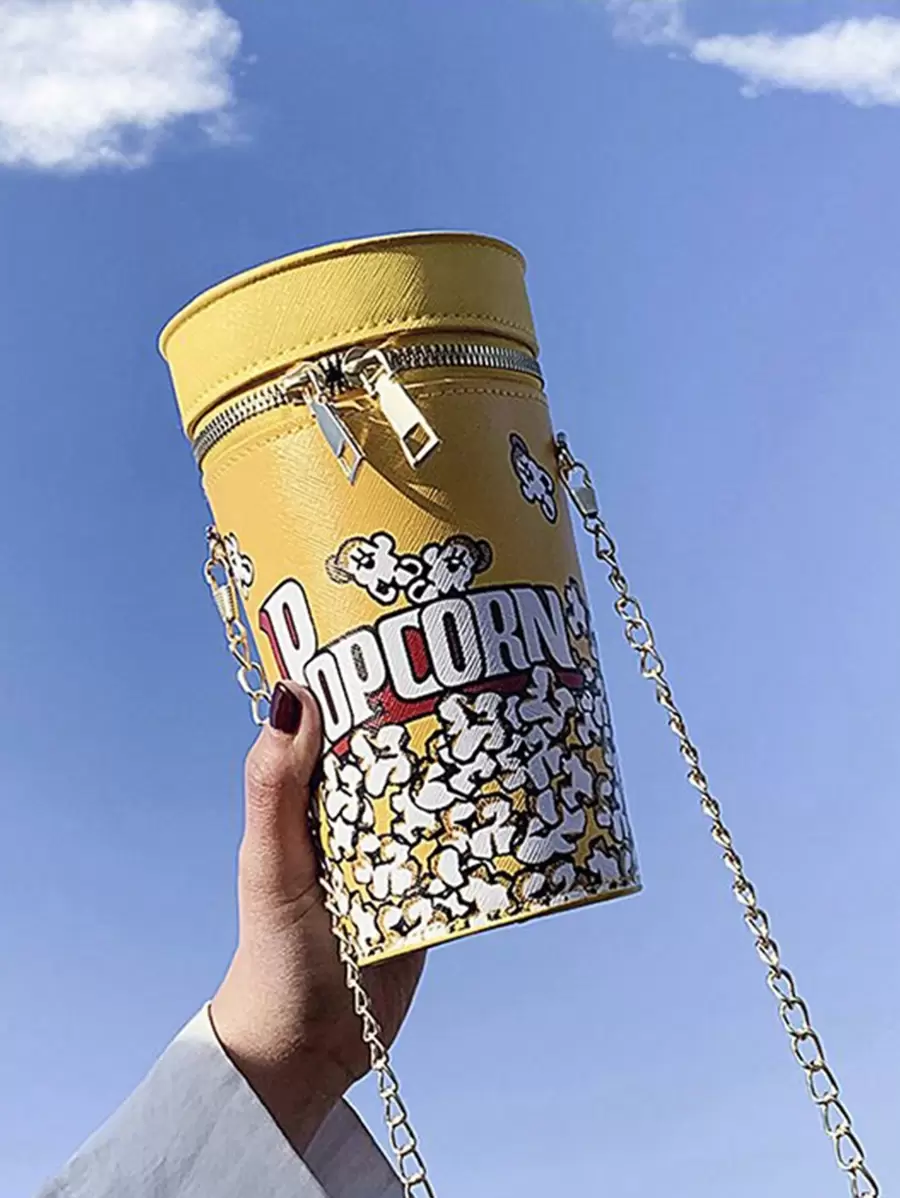 Popcorn Design Bucket Bag, Trendy Chain Crossbody Bag, Creative ...