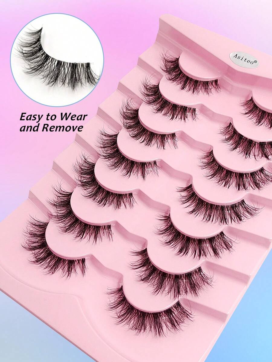 Asiteo 7 Pairs Full Strip Natural Soft Fluffy Eyelash Cross Wispy ...