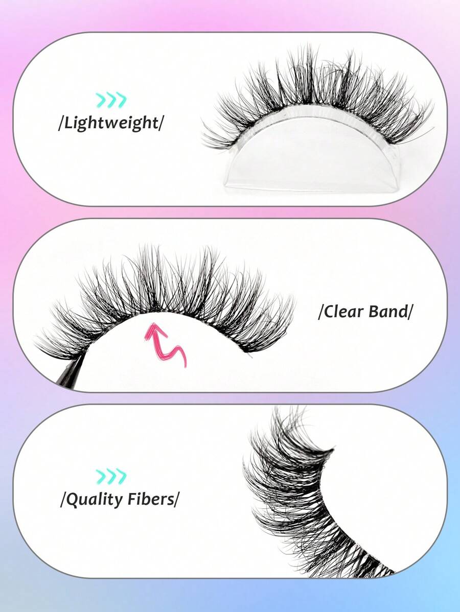 Asiteo 7 Pairs Full Strip Natural Soft Fluffy Eyelash Cross Wispy ...