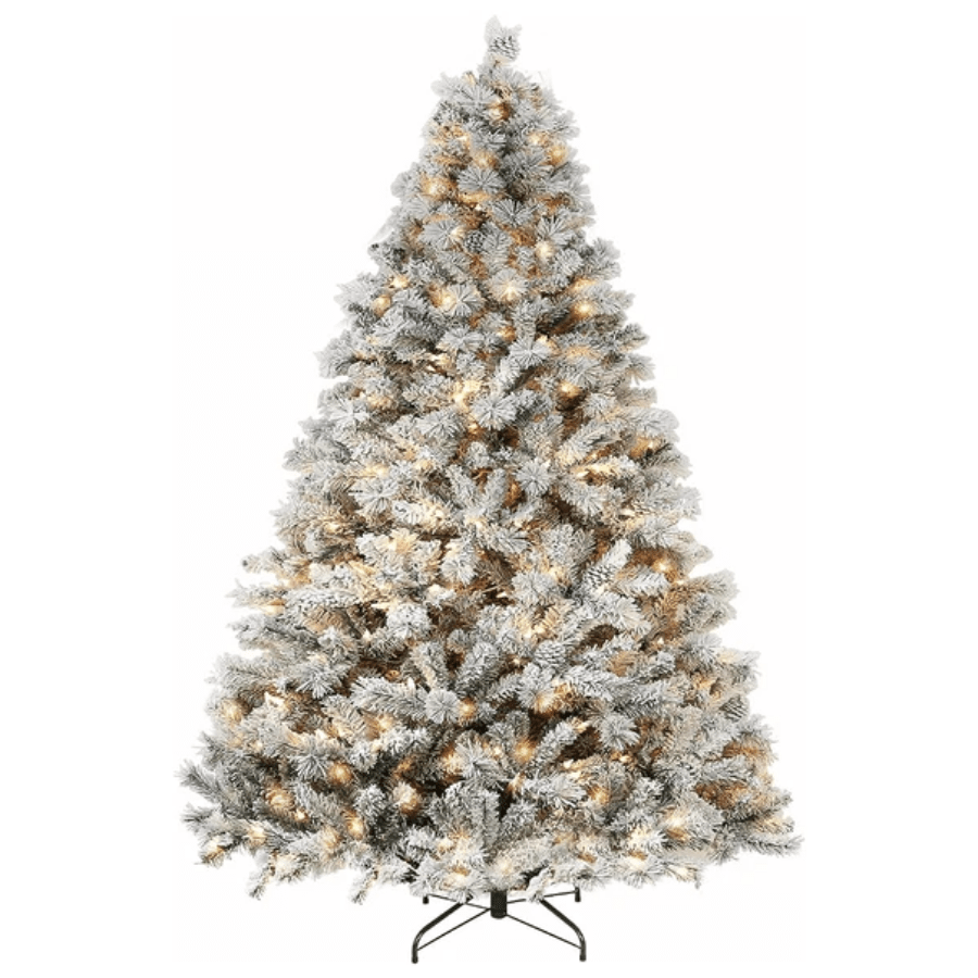 Hykolity 9' Snow Flocked Prelit Christmas Tree With Pine Cones, Warm ...