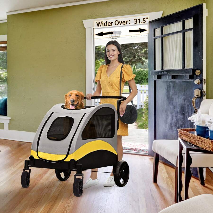 Large Dog Stroller Buggy: 4 Oversized Wheels Heavy Duty Pet Pram Doggy ...