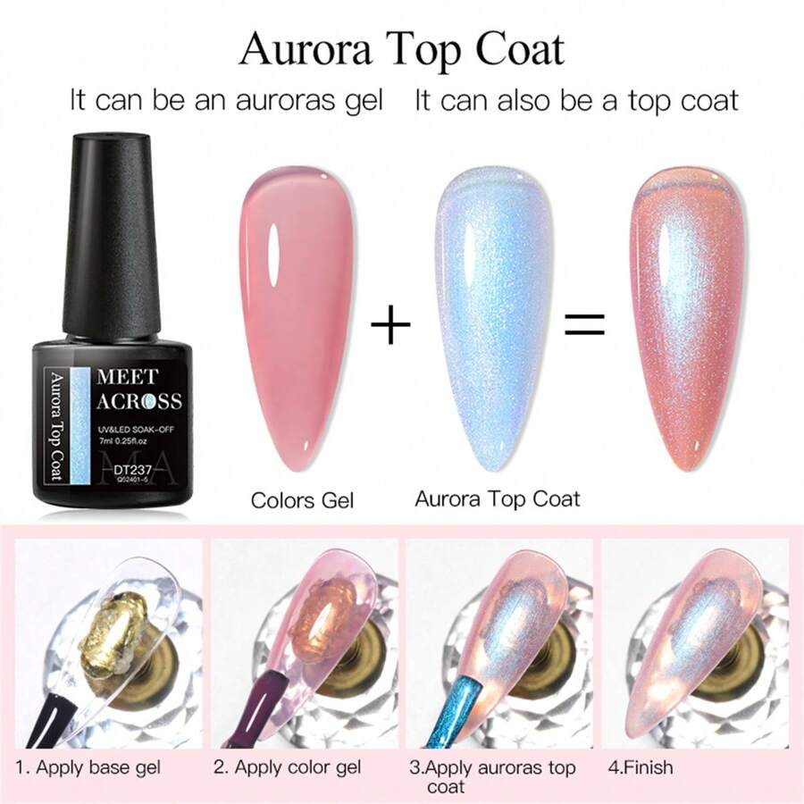 7ML Aurora Top Coat Sparking Aurora Gel Nail Polish Semi Permanent UV Gel Function Top Coat For ...