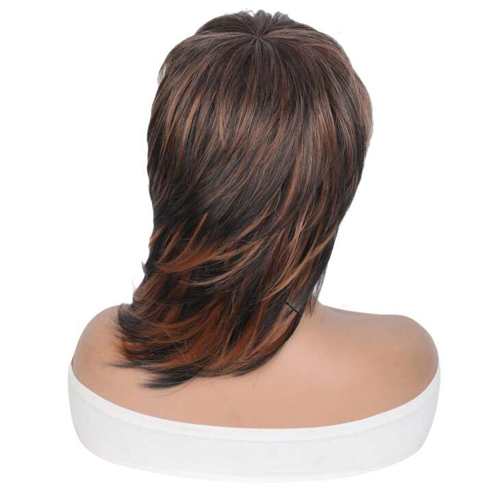 Brown Highlight Mullet Pixie Wig Medium Length Mullet Wig Brown Mullet ...