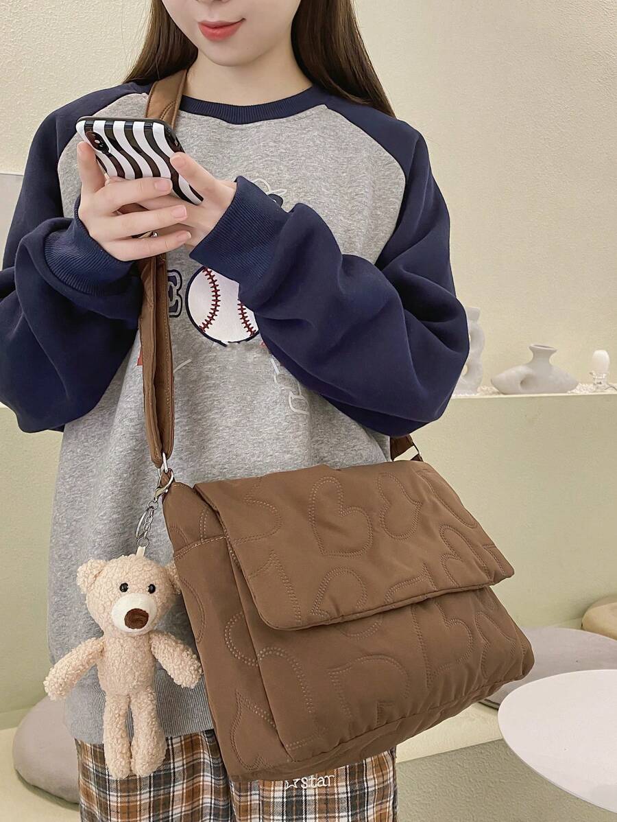 Heart Embossed Messenger Bag Crossbody Bag For Women With Free Pendant ...