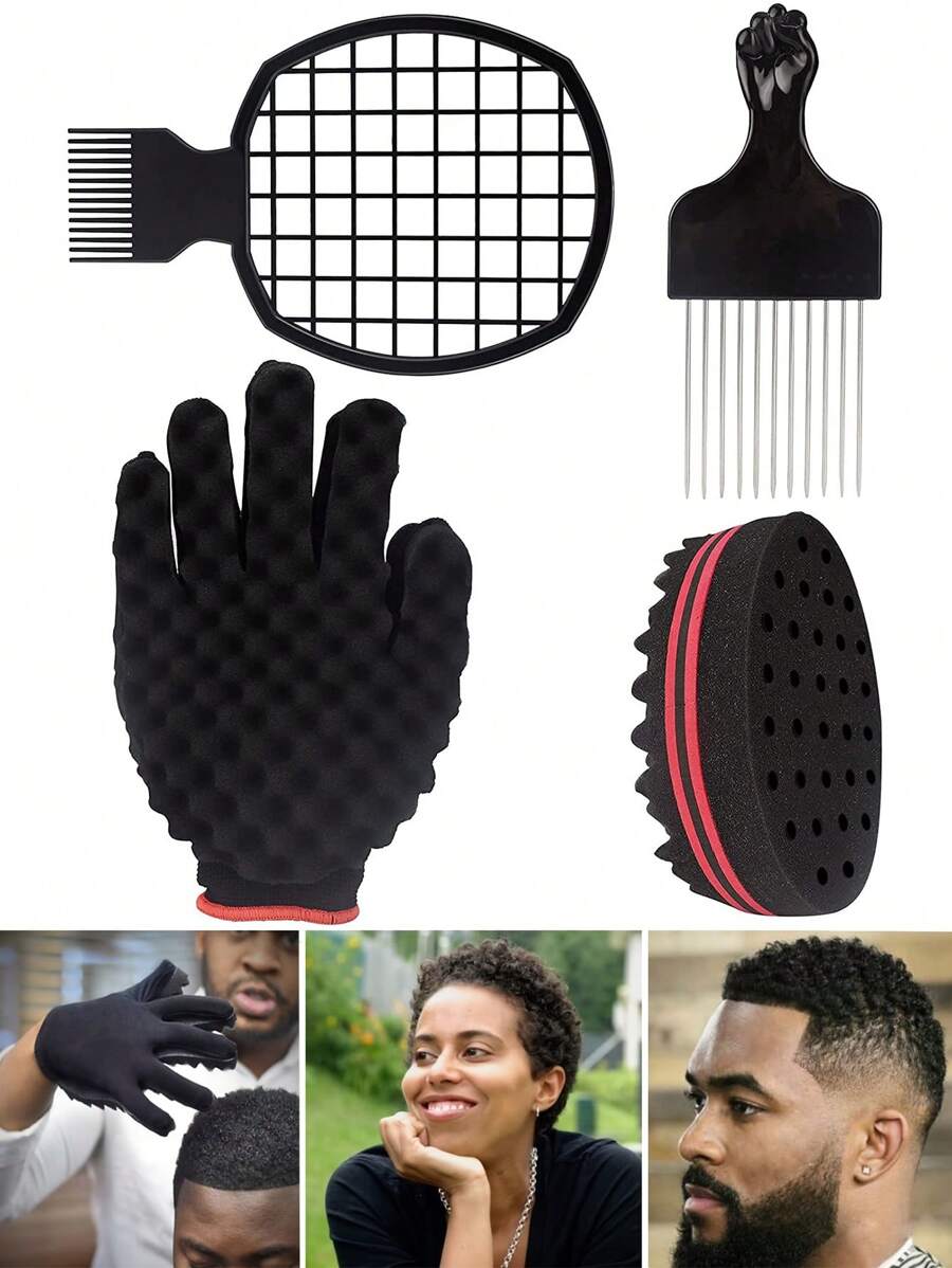 Hair Sponge Set With Curl Sponge Glove, Metal Hair Pick And Hair Twist ...
