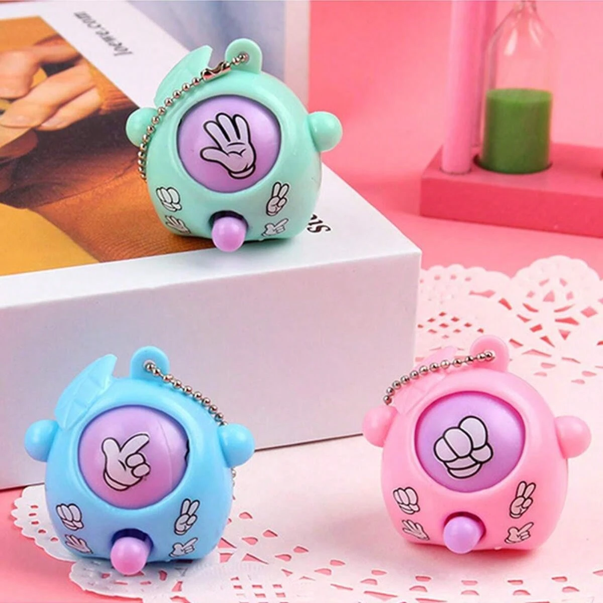 2pcs/10pcs Mini Rock-Paper-Scissors Game Keychains, Cute Cartoon ...