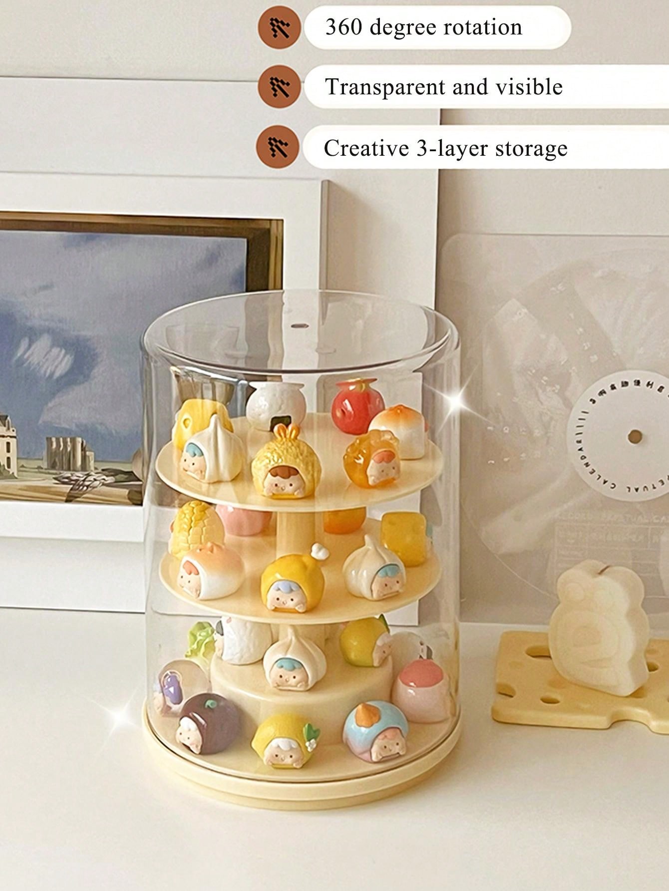 1pc Transparent 360 Degrees Rotating Cartoon Figure Storage Box For ...