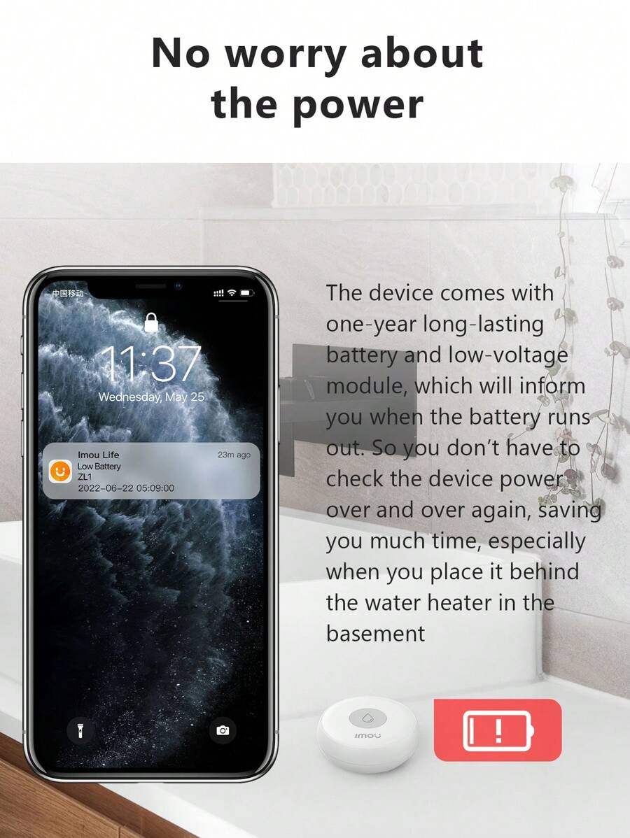 IMOU Smart Water Leak Sensor WiFi Zigbee IP66 Water Immersion Detection ...