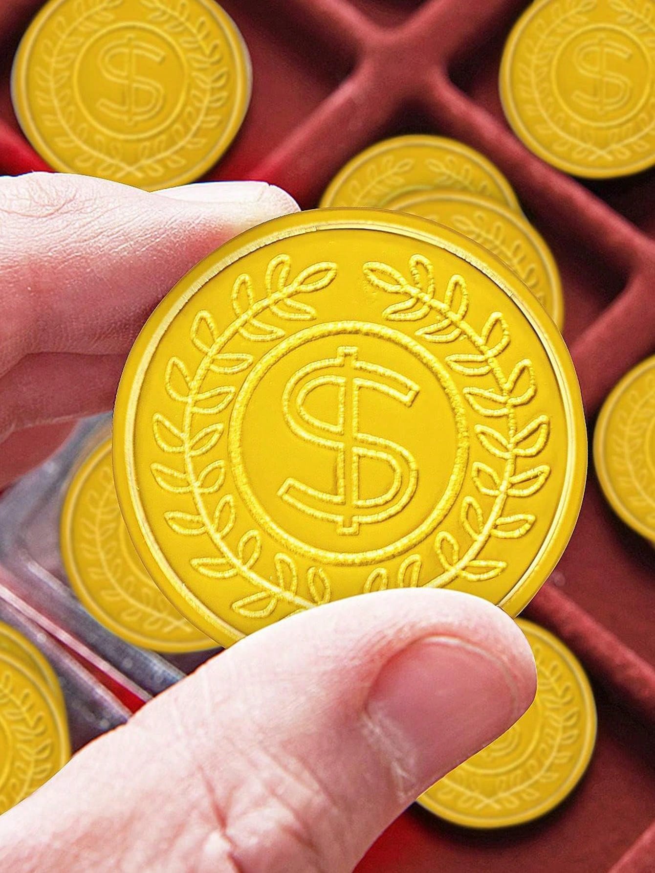 100 Count Plastic Gold Coins Set, Pirate Treasure Gold Play Coins For ...